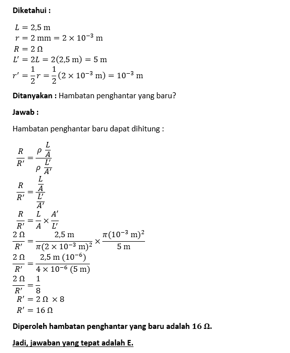 kawat penghantar yang panjangnya 2,5 m dan jari-ja... kawat penghantar yang panjangnya 2,5 m dan jari-ja...